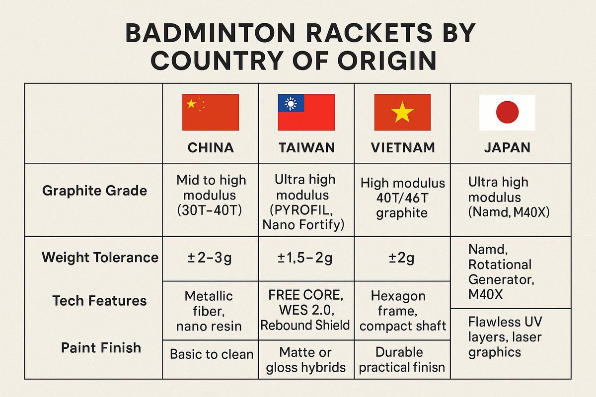 Badminton Rackets by Country of Origin – Japan vs Taiwan vs China (2025)